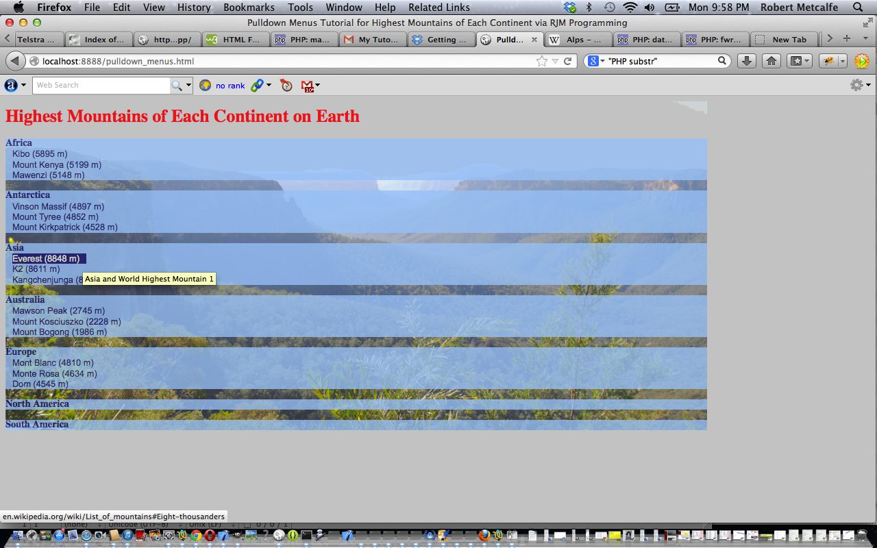 Htmlcssjavascript Pulldown Menus Javascript Tutorial Robert James Metcalfe Blog