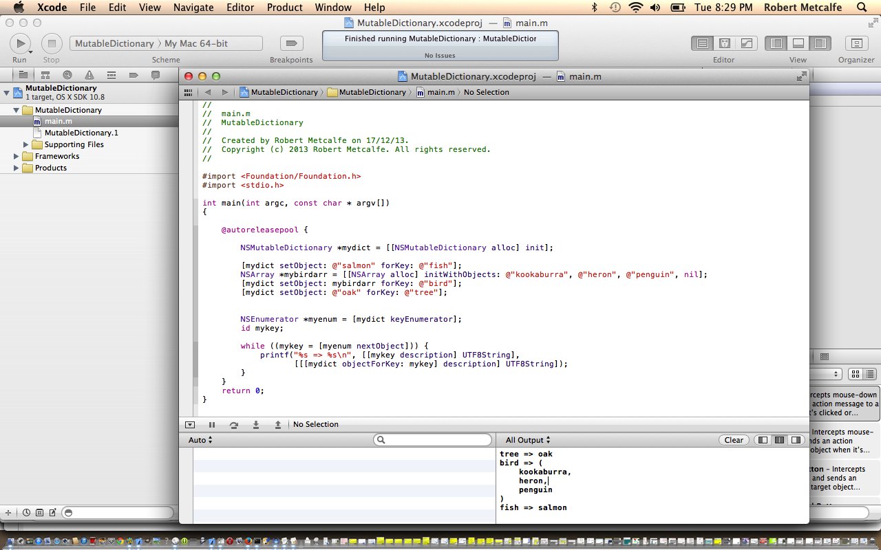 Xcode Objective C Mutable Dictionary Primer Tutorial Robert James