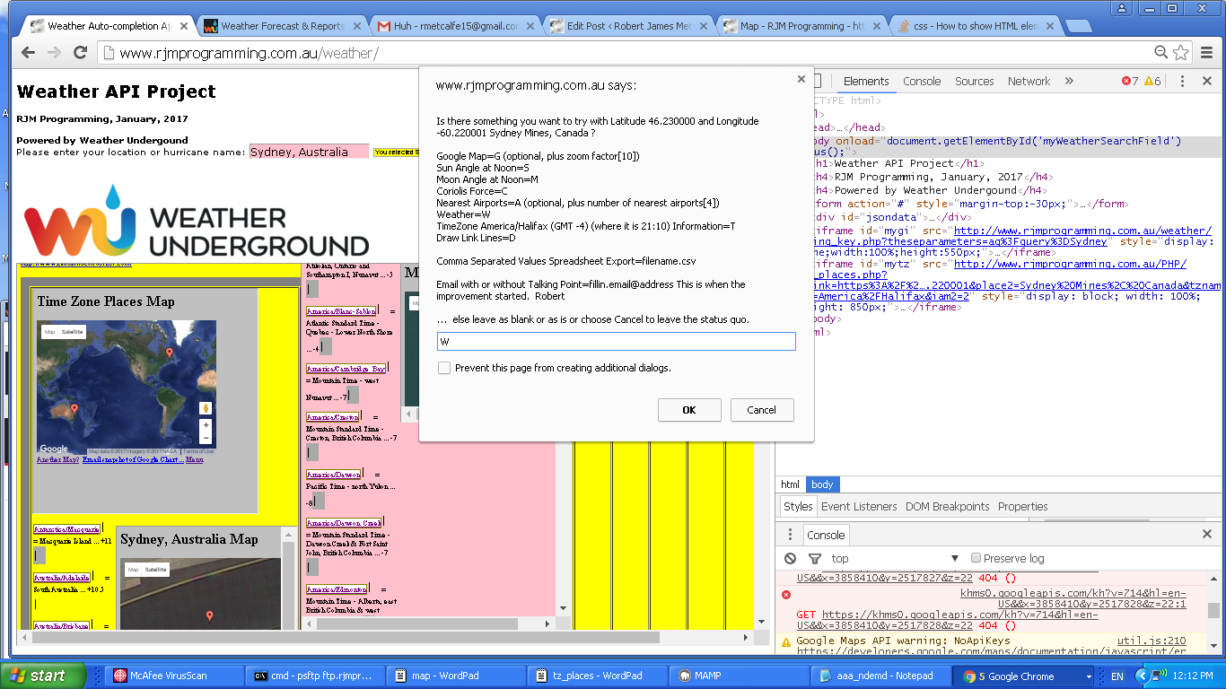 Weather Api Via Iframe Jquery Ajax Autocomplete Tutorial Robert James Metcalfe Blog